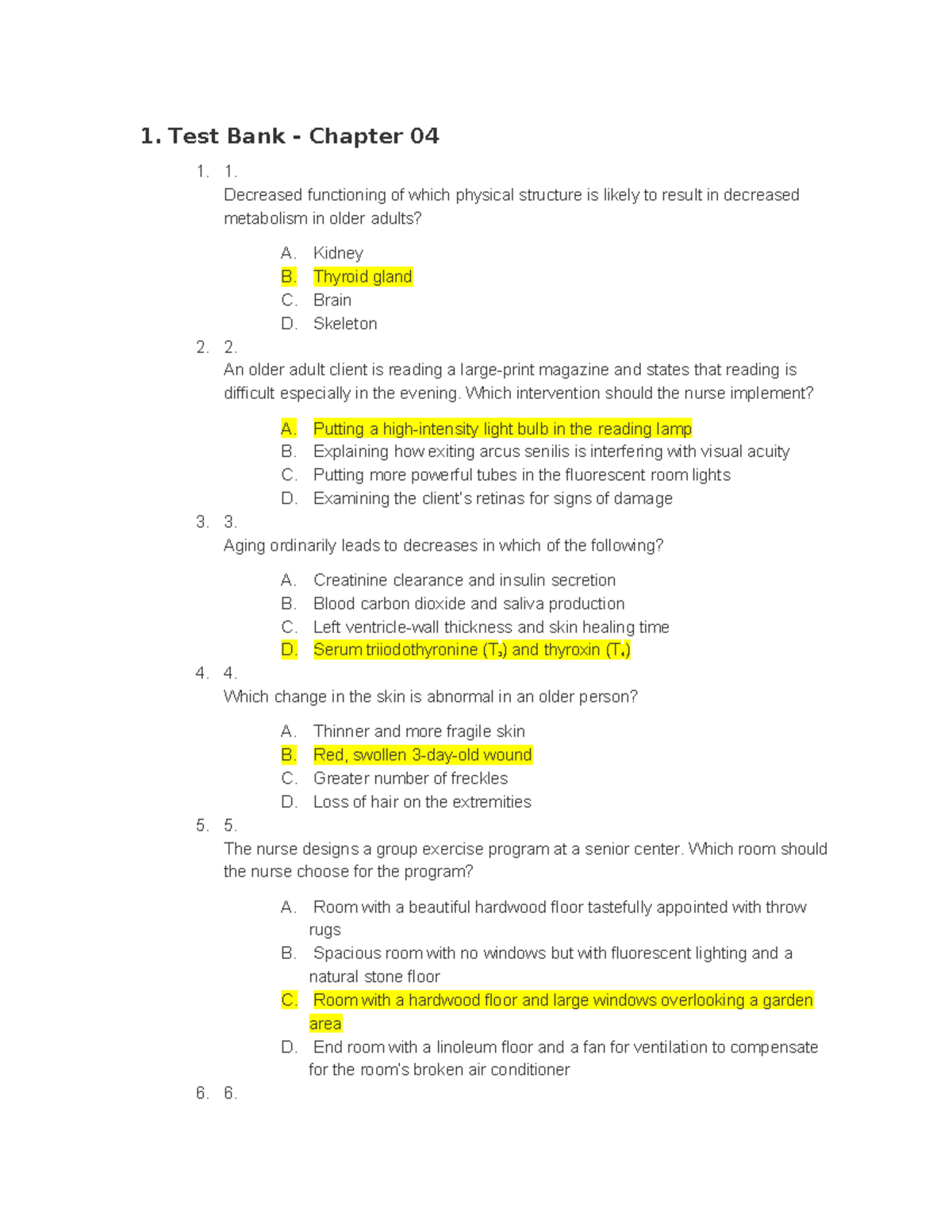 NUR 257 Unit 1 Chapter 4 Test Bank Questions and Answers - Studocu