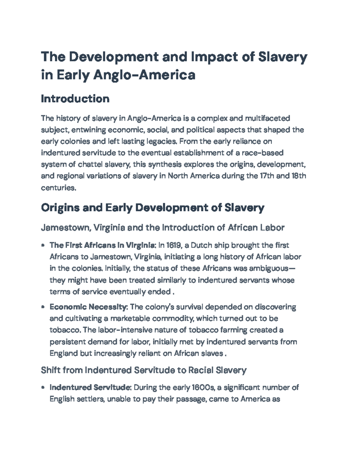 The Development and Impact of Slavery in Early Anglo-America - The ...