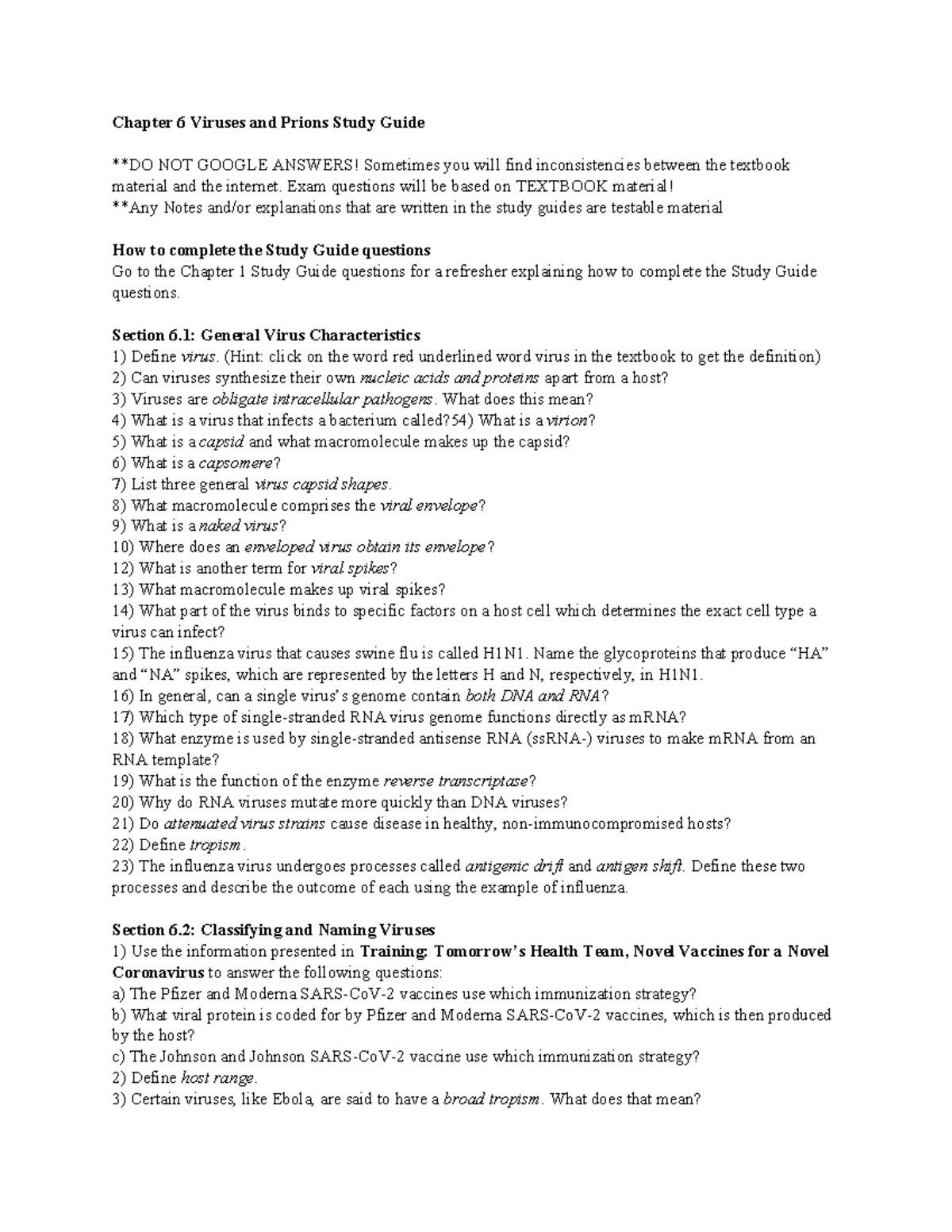 Chapter 6 Study Guide: Viruses and Prions (Course Code: SYpQ23J) - Studocu