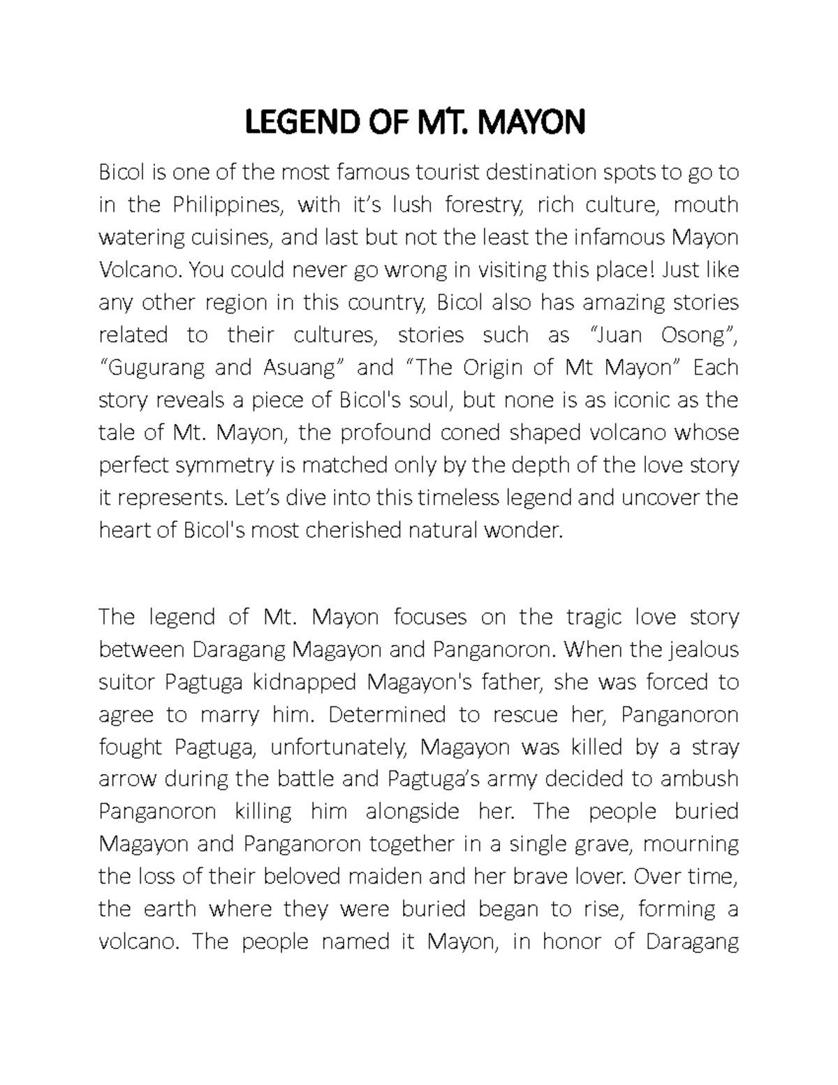 21st Century - Activity - LEGEND OF MT. MAYON Bicol is one of the most ...