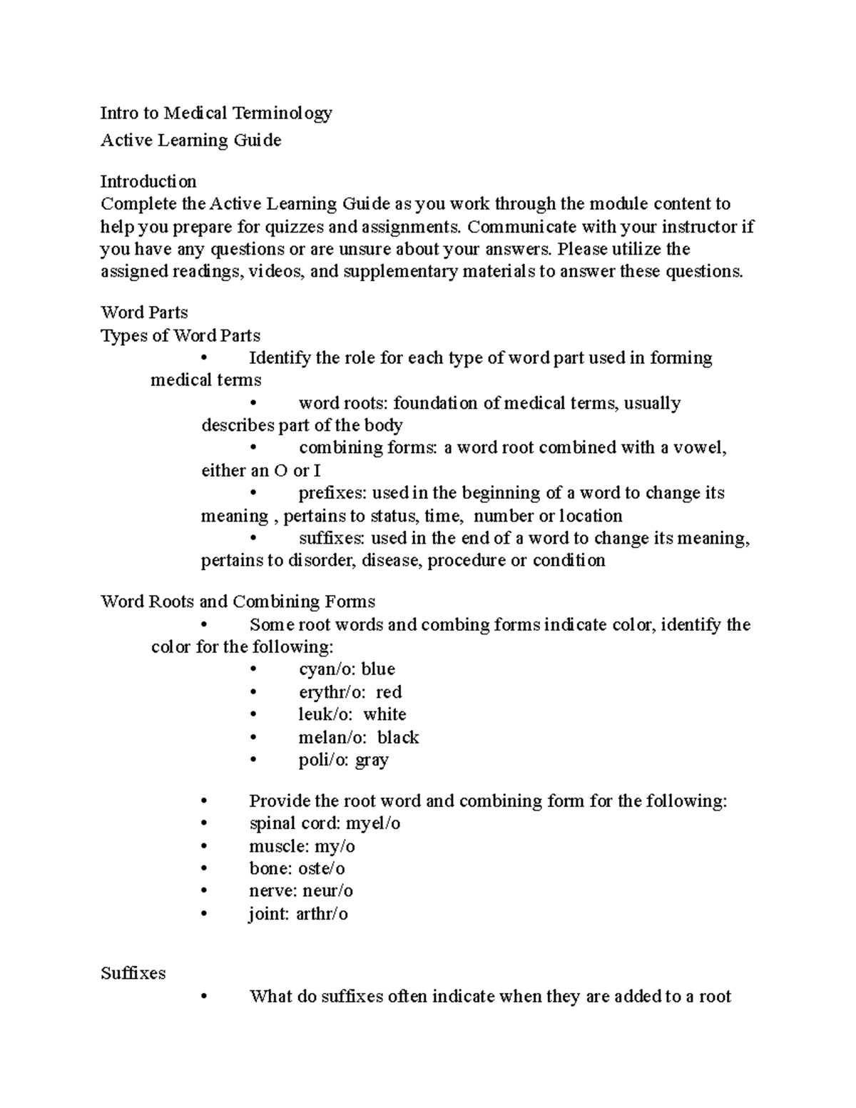 Intro to Medical Terminology (MED 101) Active Learning Guide - Studocu