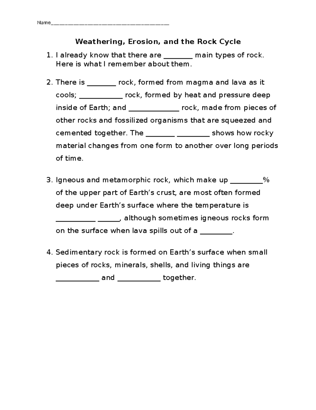 Rock Cycle Overview and Weathering/Erosion Concepts - Studocu