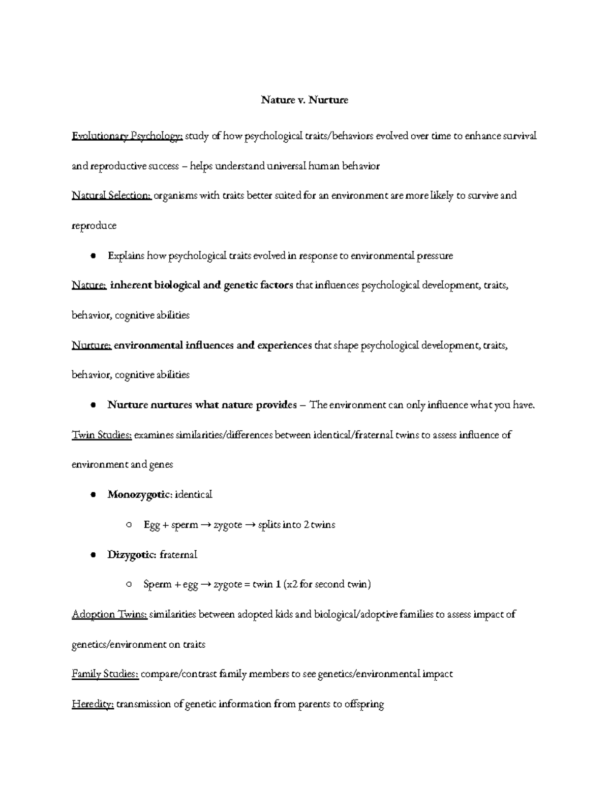 AP Psychology Lecture Notes: Nature vs. Nurture & Brain Structures ...