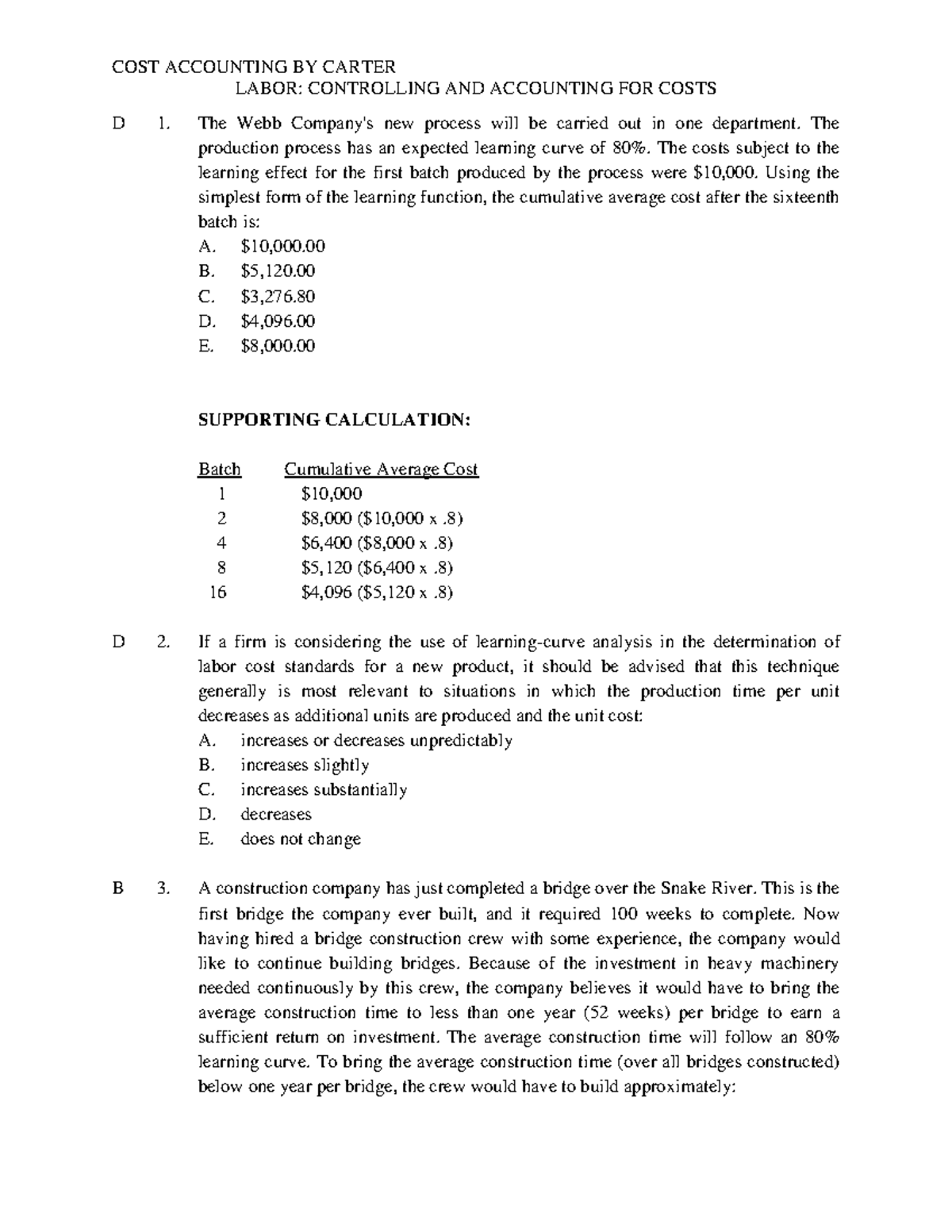C11 (MC)- Cost Accounting: Labor Cost Control & Learning Curves PART 2 ...