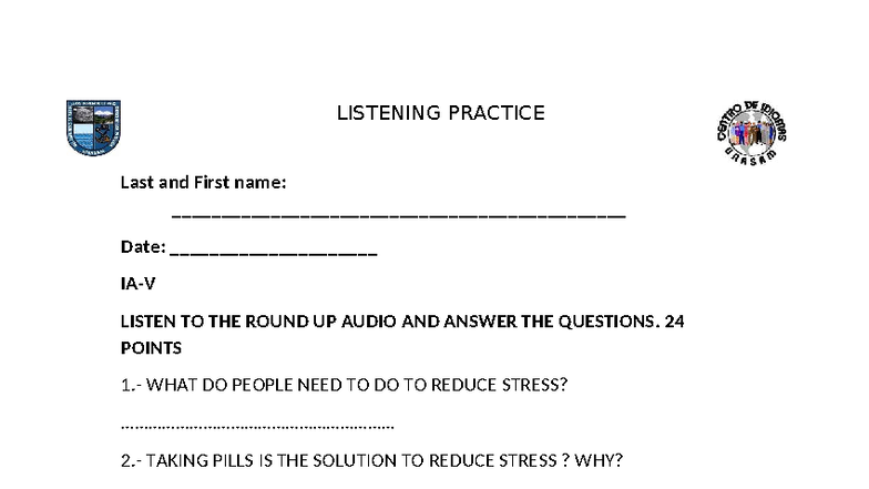 Listening Practice IA-IV April 2025 - LISTENING PRACTICE Last and First ...