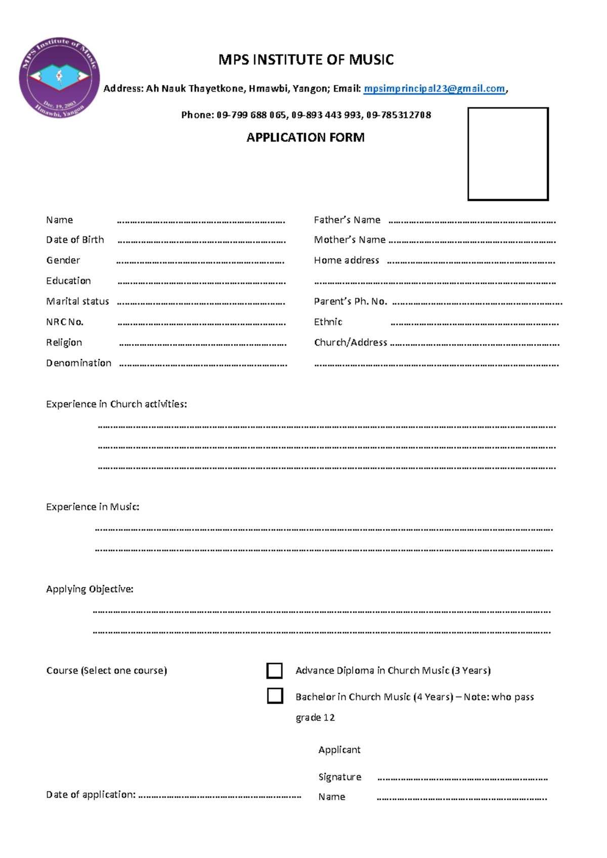 MPS Institute of Music Application Form 2025 for Music Courses - Studocu