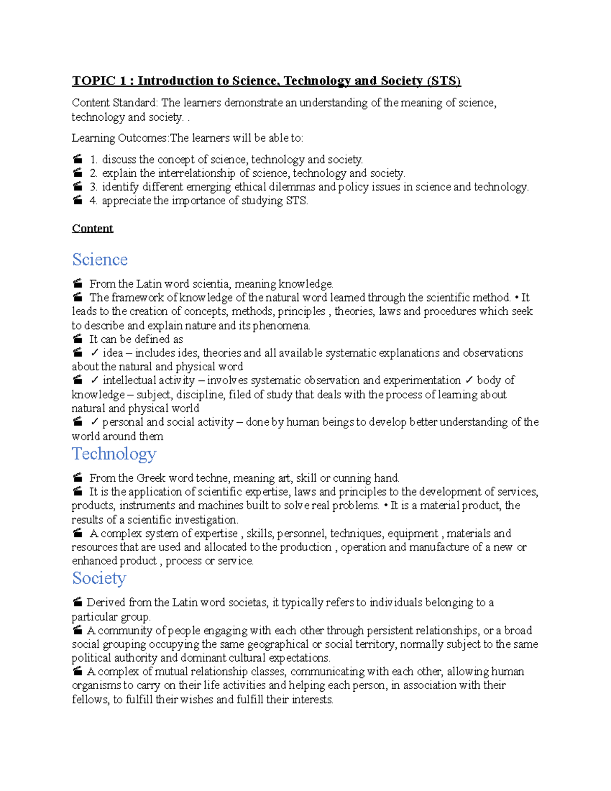 Lesson 1- STS - TOPIC 1 : Introduction to Science, Technology and ...