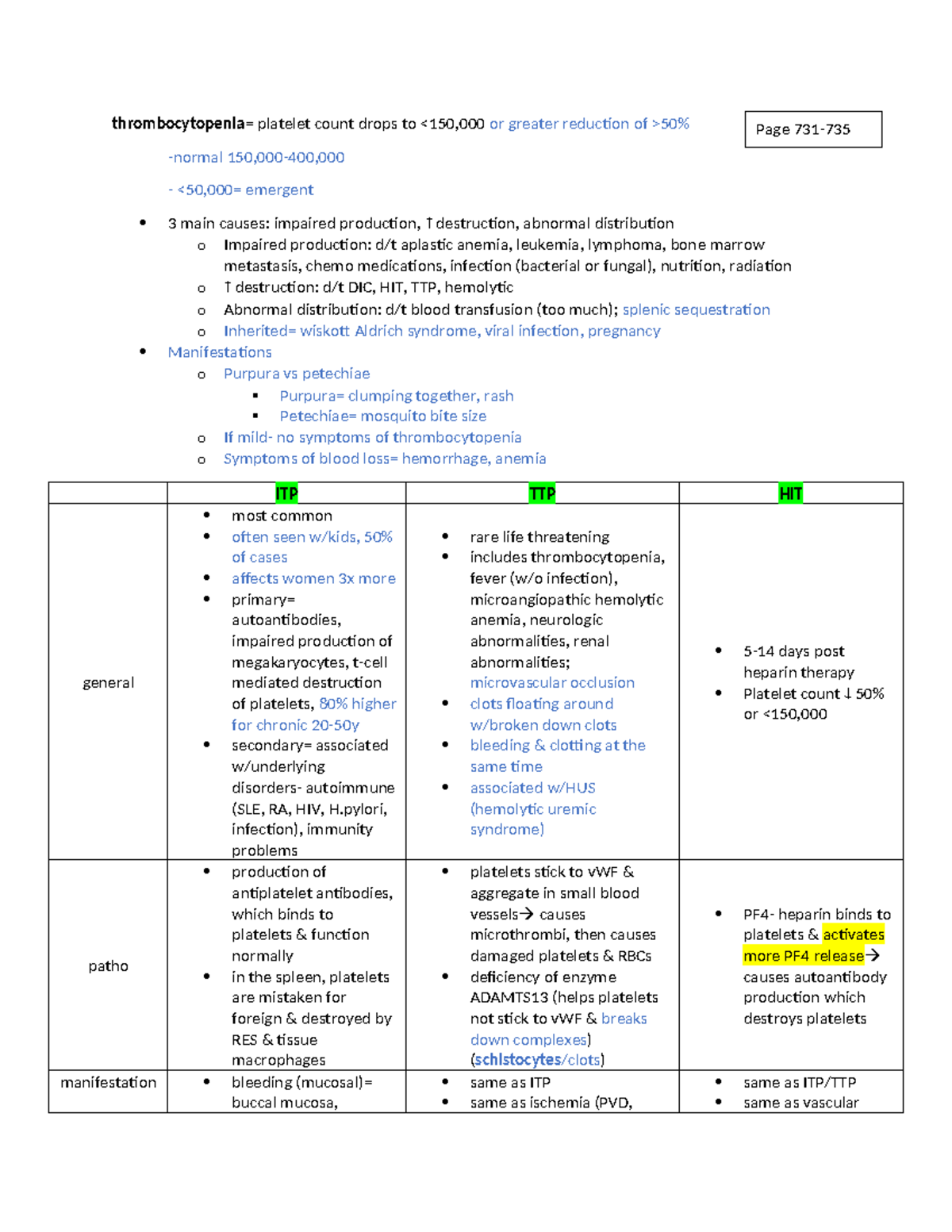 Chart TP - thrombocytopenia= platelet count drops to 50% - Studocu