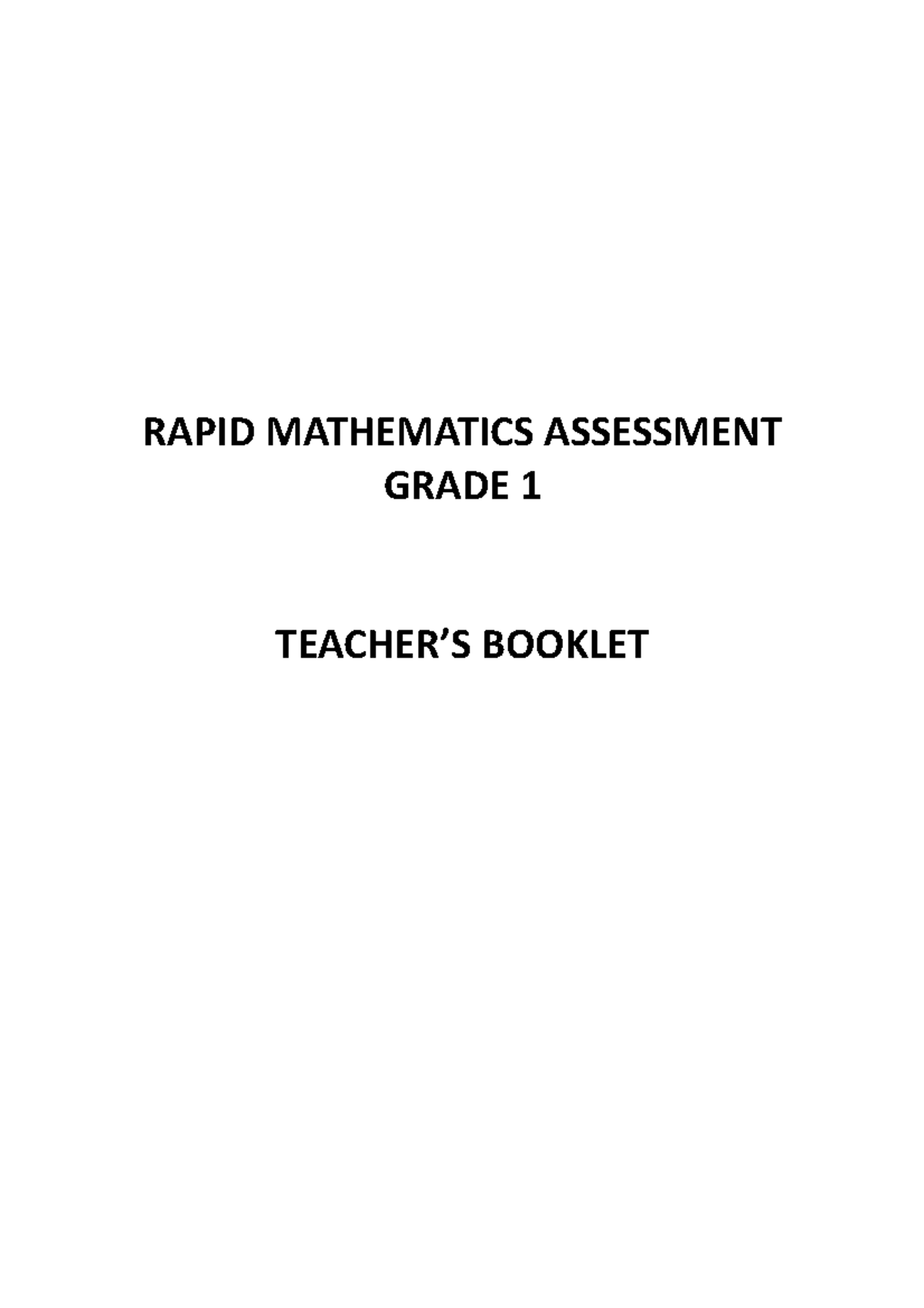 RMA Grade 1 Teacher's Booklet - Rapid Mathematics Assessment Tool - Studocu