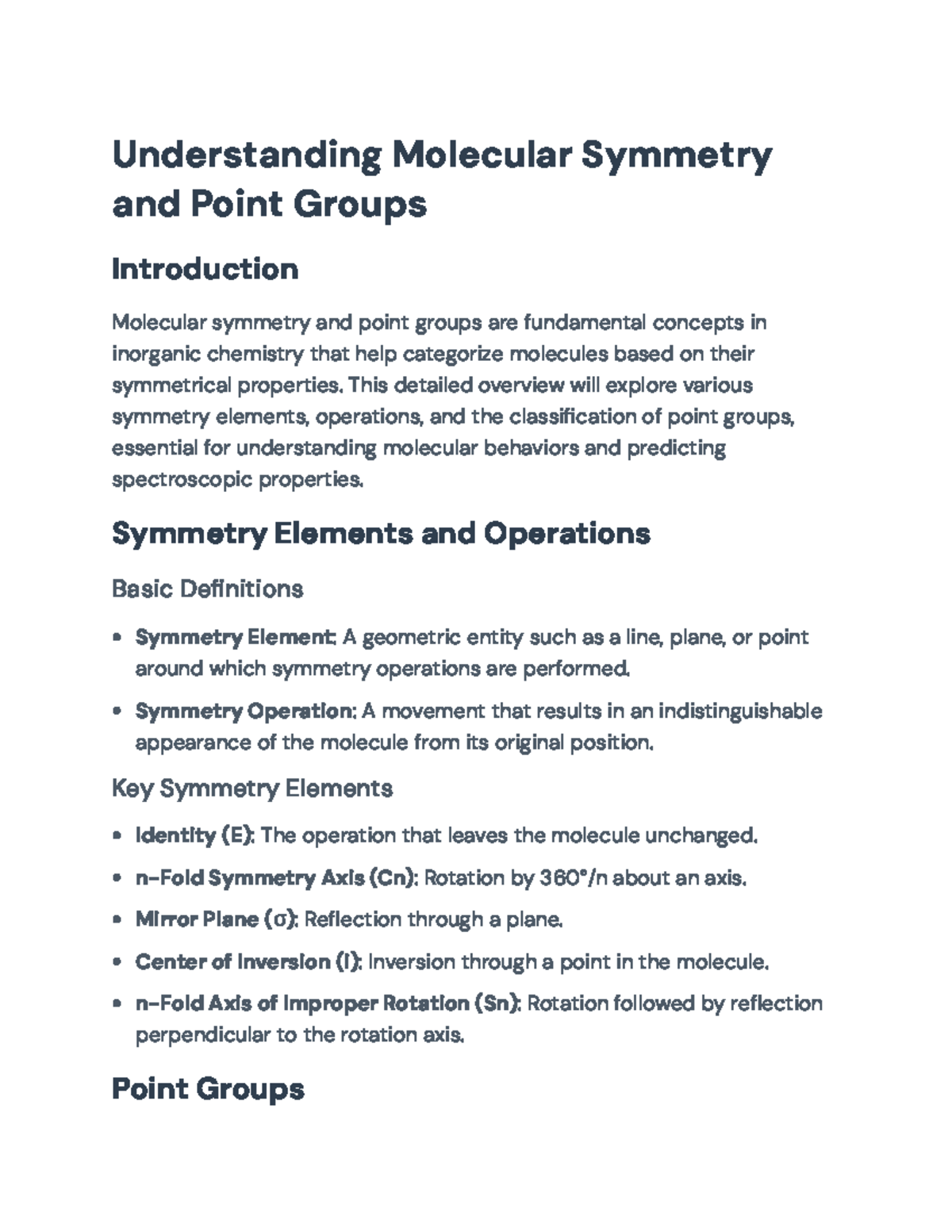 Understanding Molecular Symmetry and Point Groups in Inorganic ...