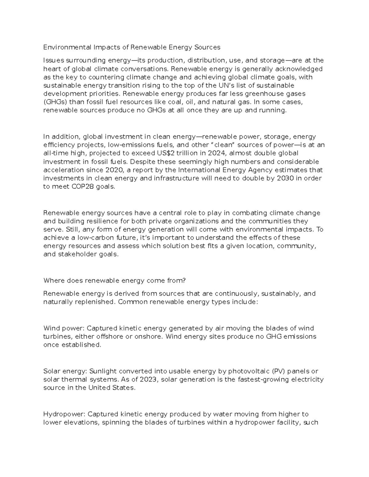 Environmental Impacts of Renewable Energy Sources: A Comprehensive ...