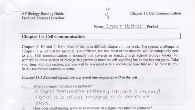 AP Biology Reading Guide: Ch 11 - Cell Communication Insights - Studocu