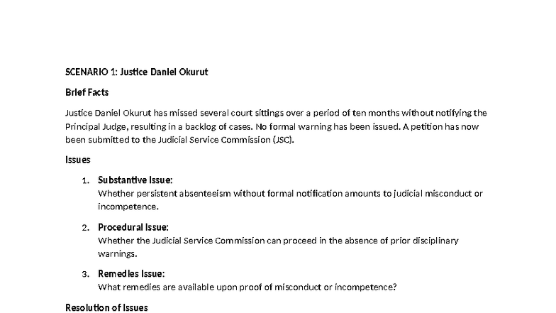 Judicial Conduct Scenarios - SCENARIO 1: Justice Daniel Okurut Brief ...