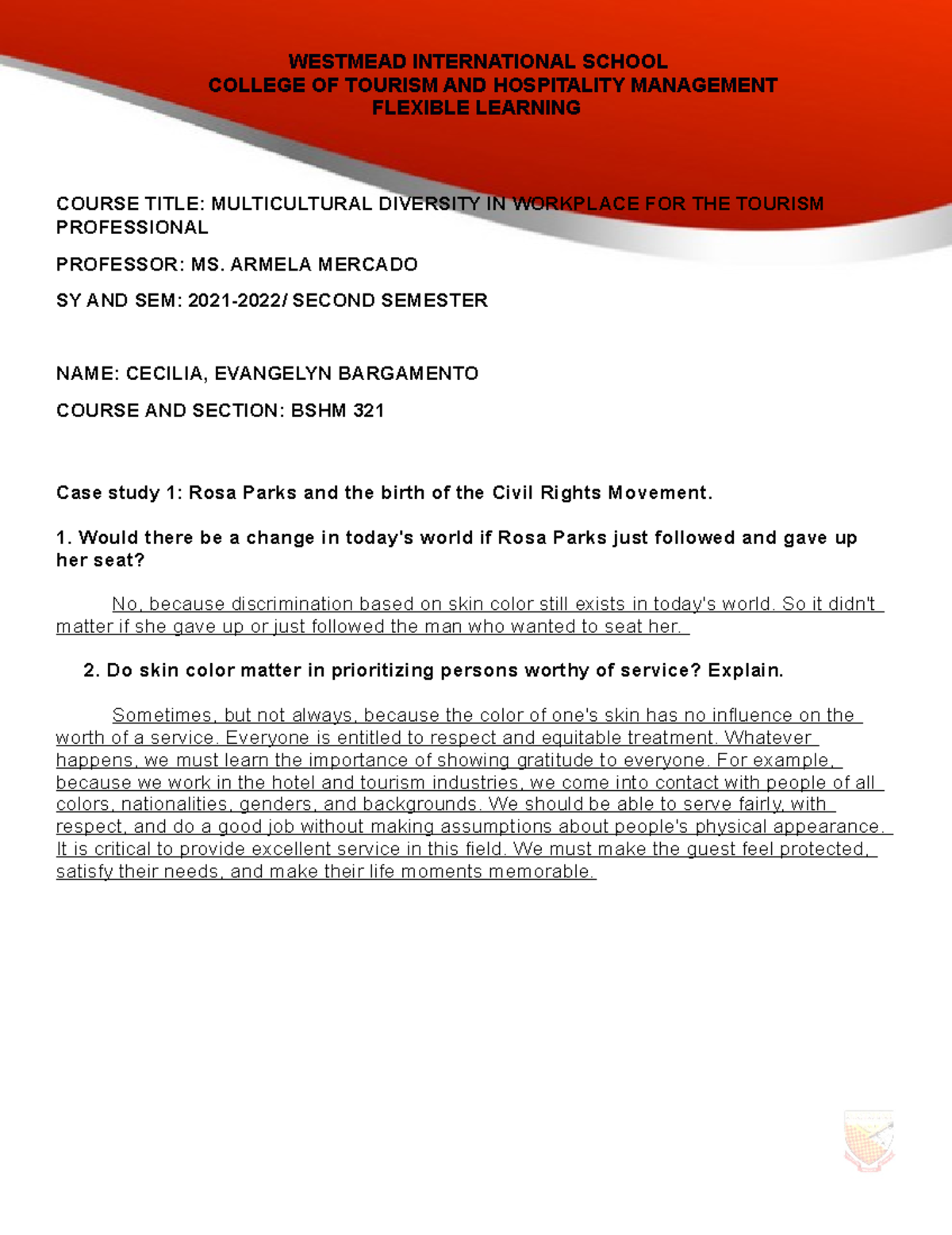 Banban case study 1 activity for BSHM - Hospitality - Studocu