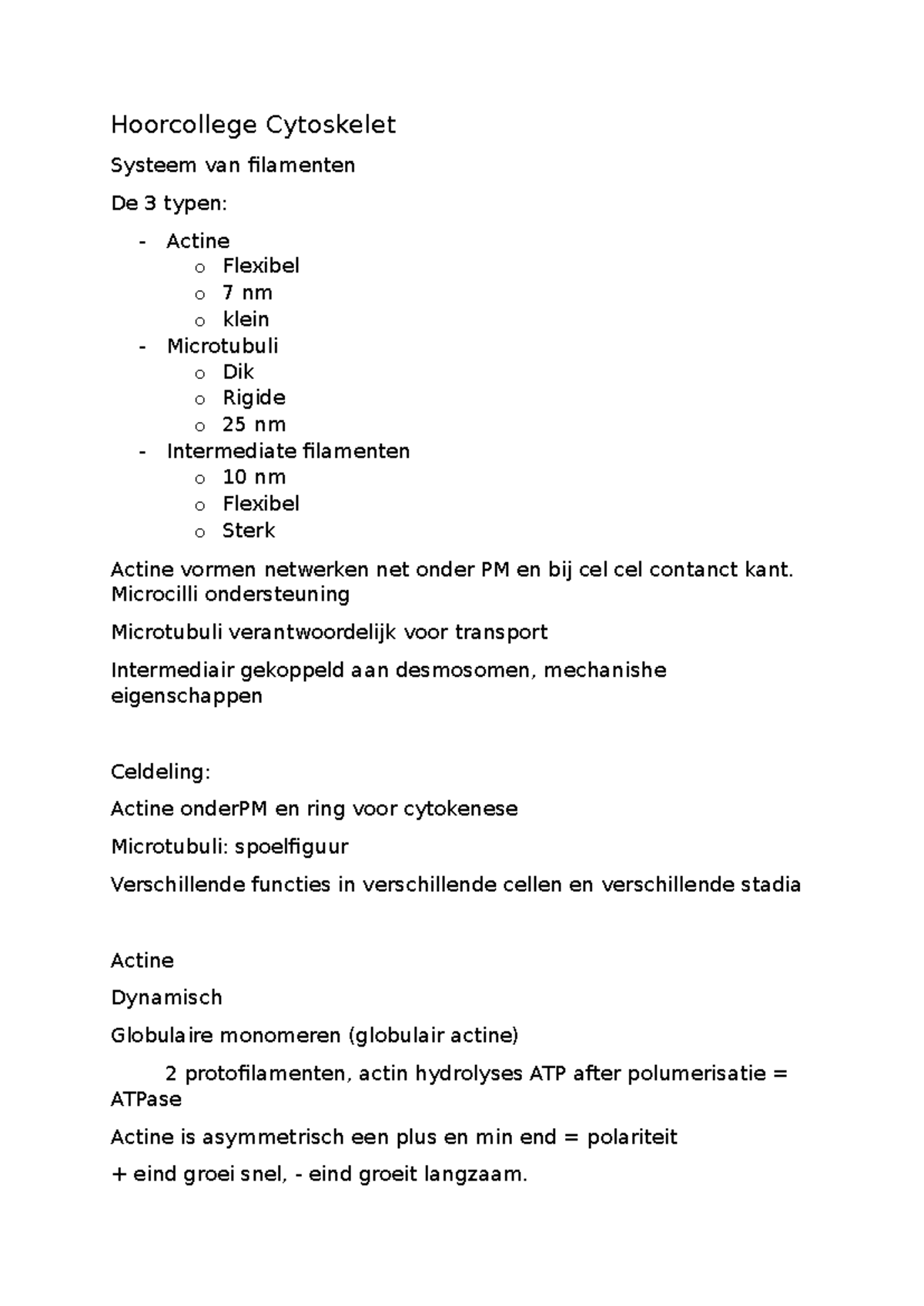 Hoorcollege Cytoskelet: Actine, Microtubuli en Intermediaire Filamenten ...