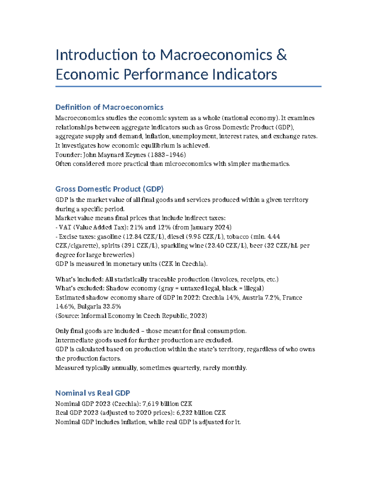 Macroeconomics 101: Economic Performance Indicators Overview - Studocu