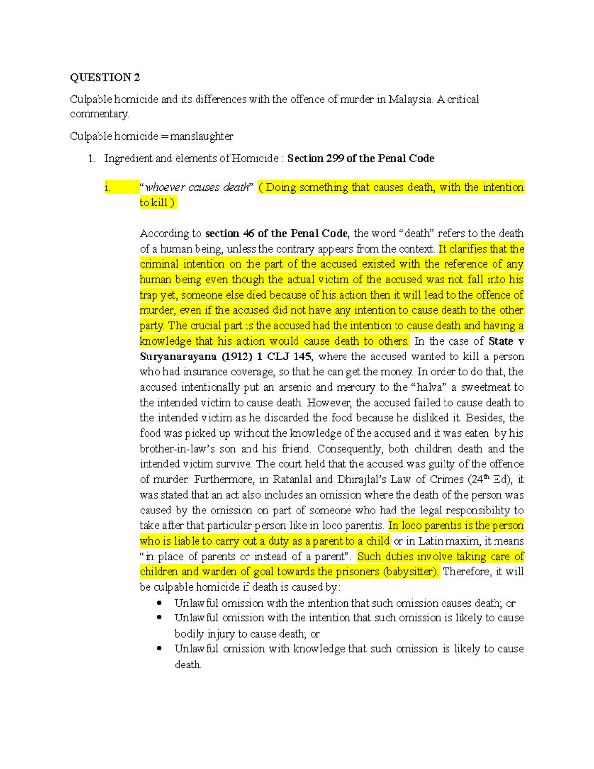 Culpable Homicide vs Murder: A Critical Analysis in Malaysian Law - Studocu