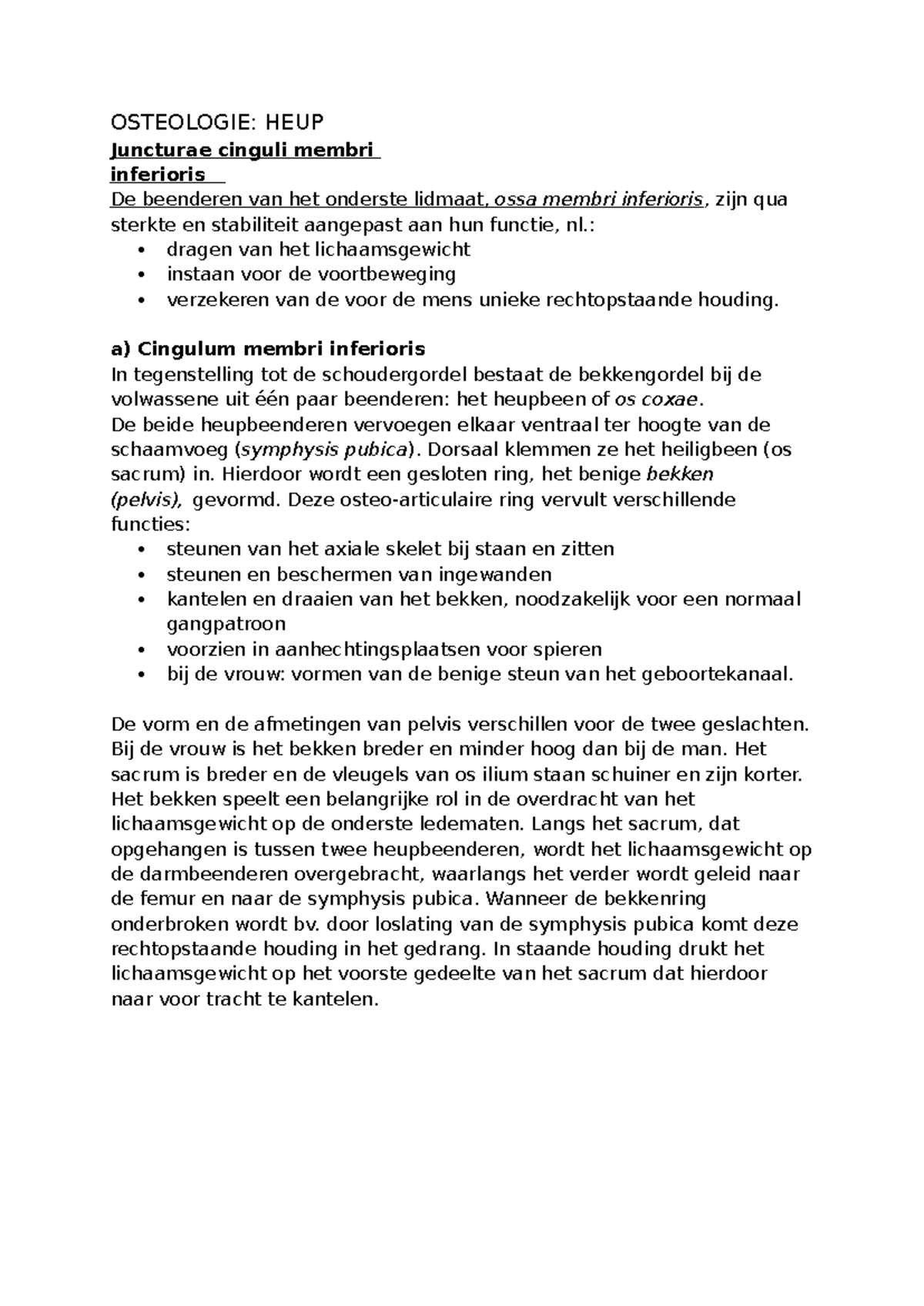 Anatomie van de Heup: OSTEOLOGIE en Functies van het Bekken - Studocu