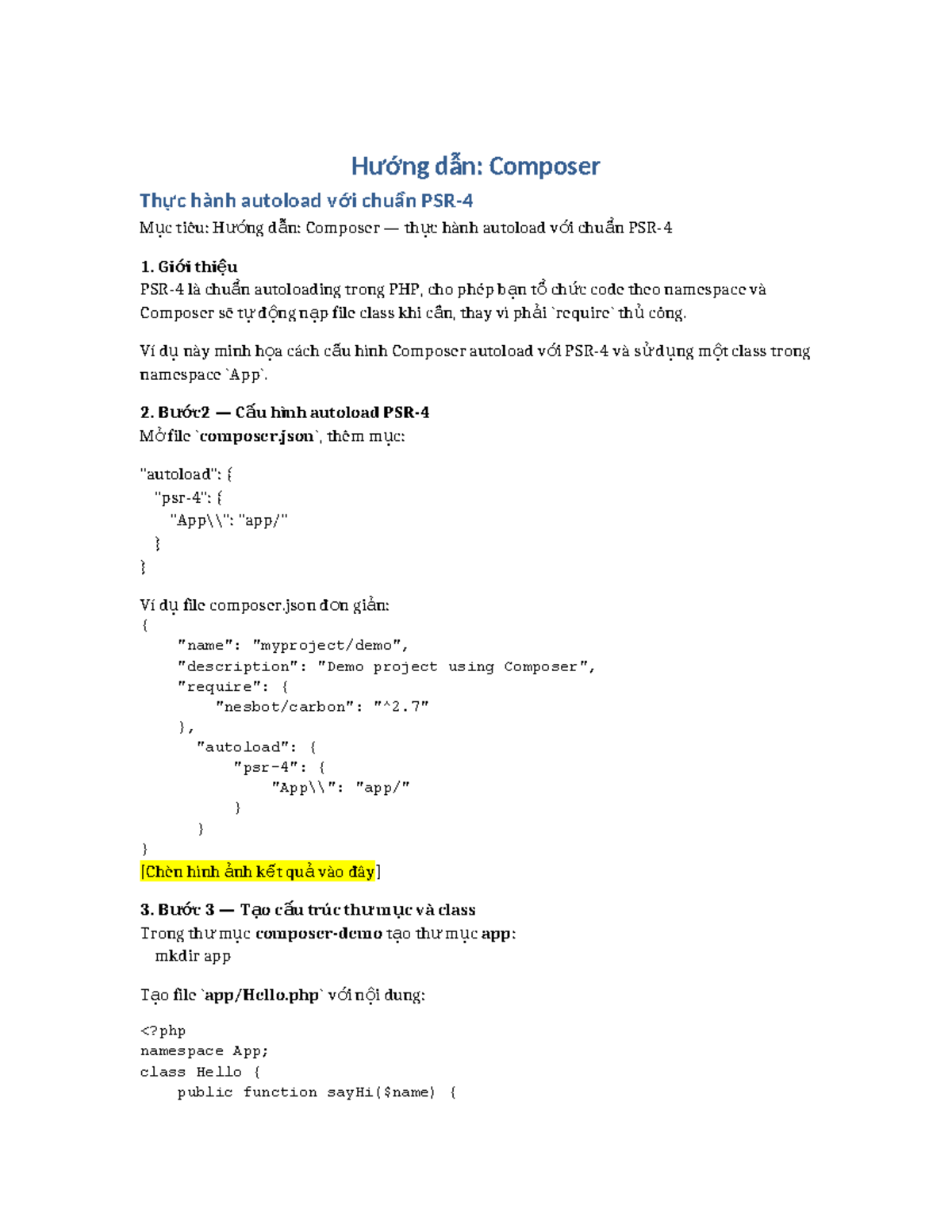 Hướng dẫn: Composer Thực hành Autoload PSR-4 trong PHP - Studocu