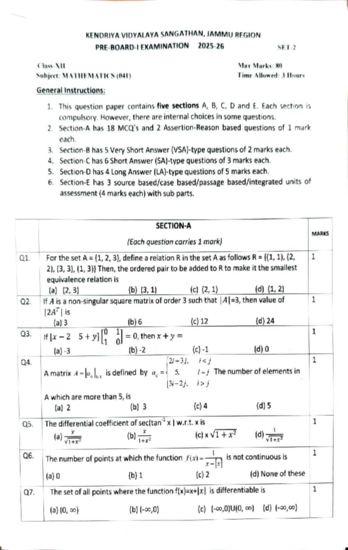 Mathematics Examination Paper (MATHEMATICS 04) - KVS Jammu Region - Studocu