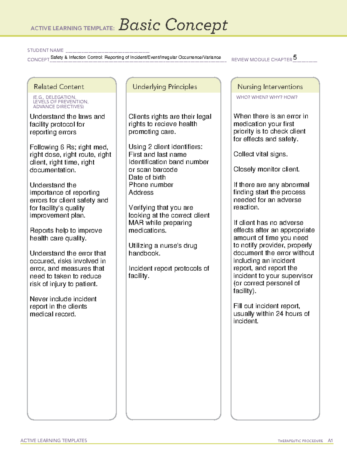 Basic Concepts in Incident Reporting for Nursing Procedures - Studocu