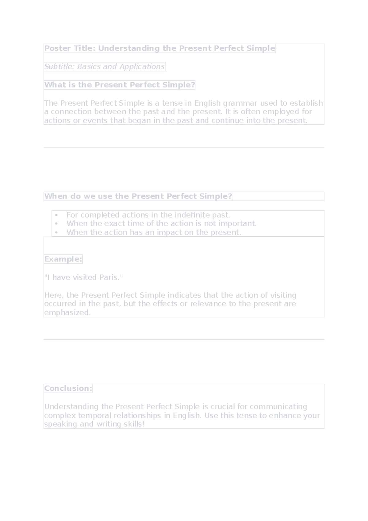 Poster present perfect simple - Poster Title: Understanding the Present ...