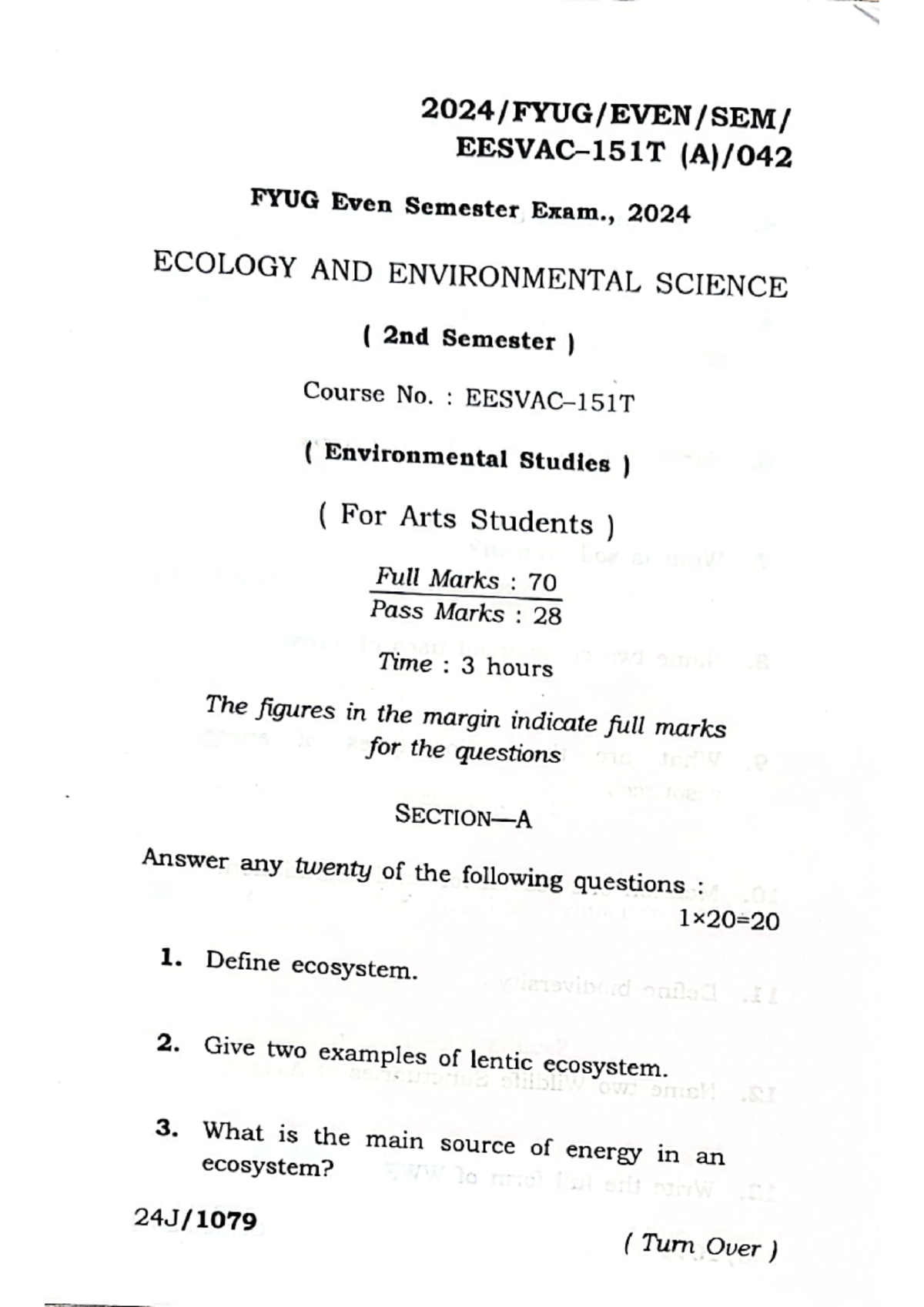 VAC-EVS 2nd Sem Final Exam Questions: Ecology & Environmental Science ...
