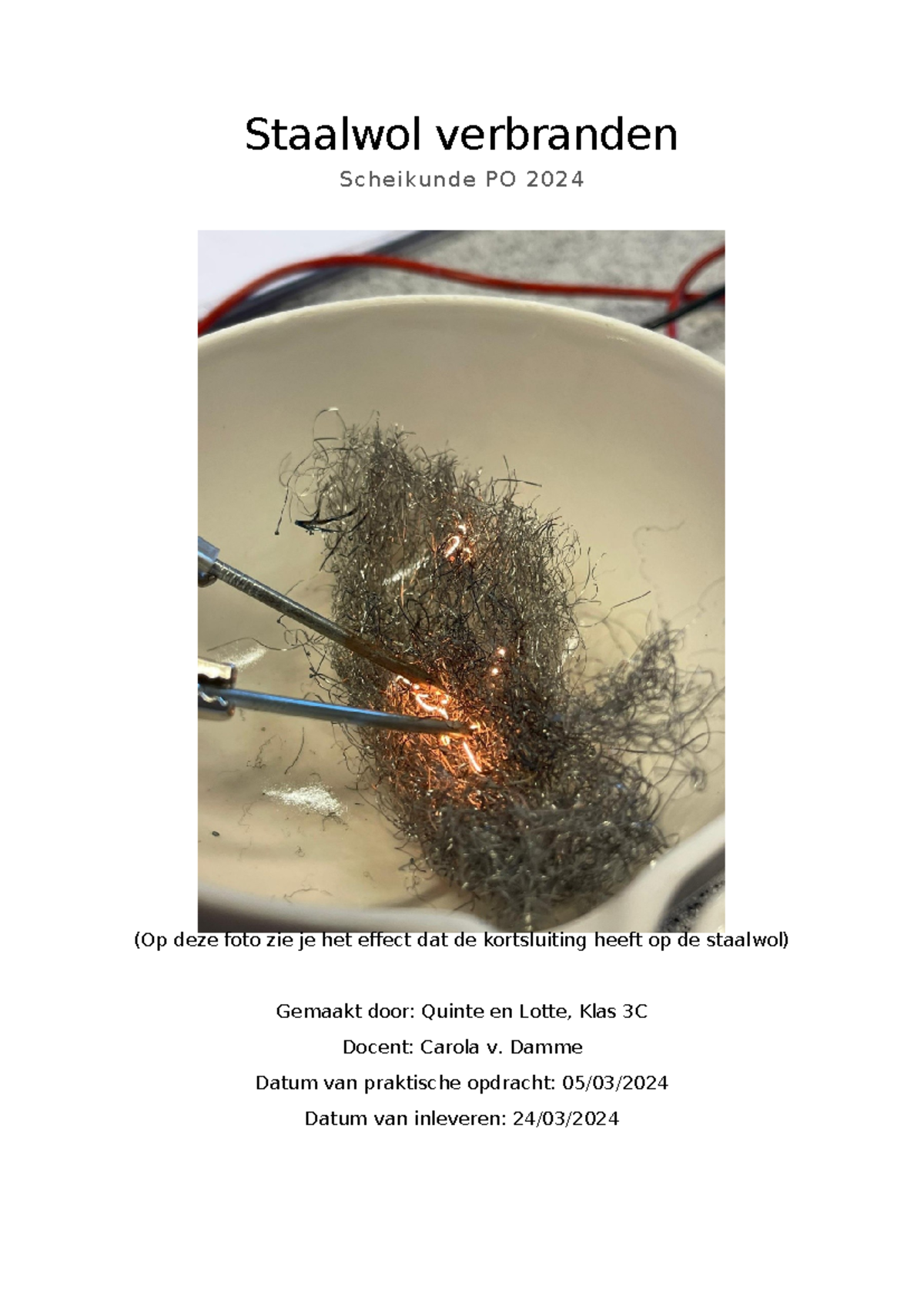 Scheikunde PO 2024: Verslag over de Verbranding van Staalwol - Studeersnel