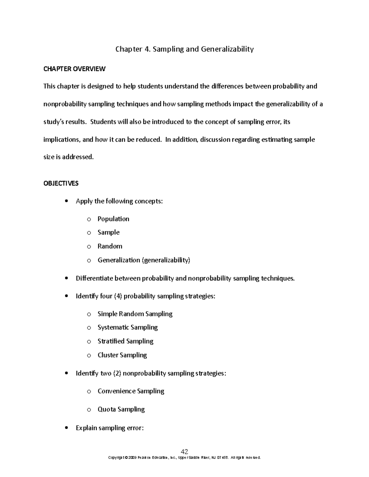Chapter 4 - Lecture notes 5 - Chapter 4. Sampling and Generalizability ...
