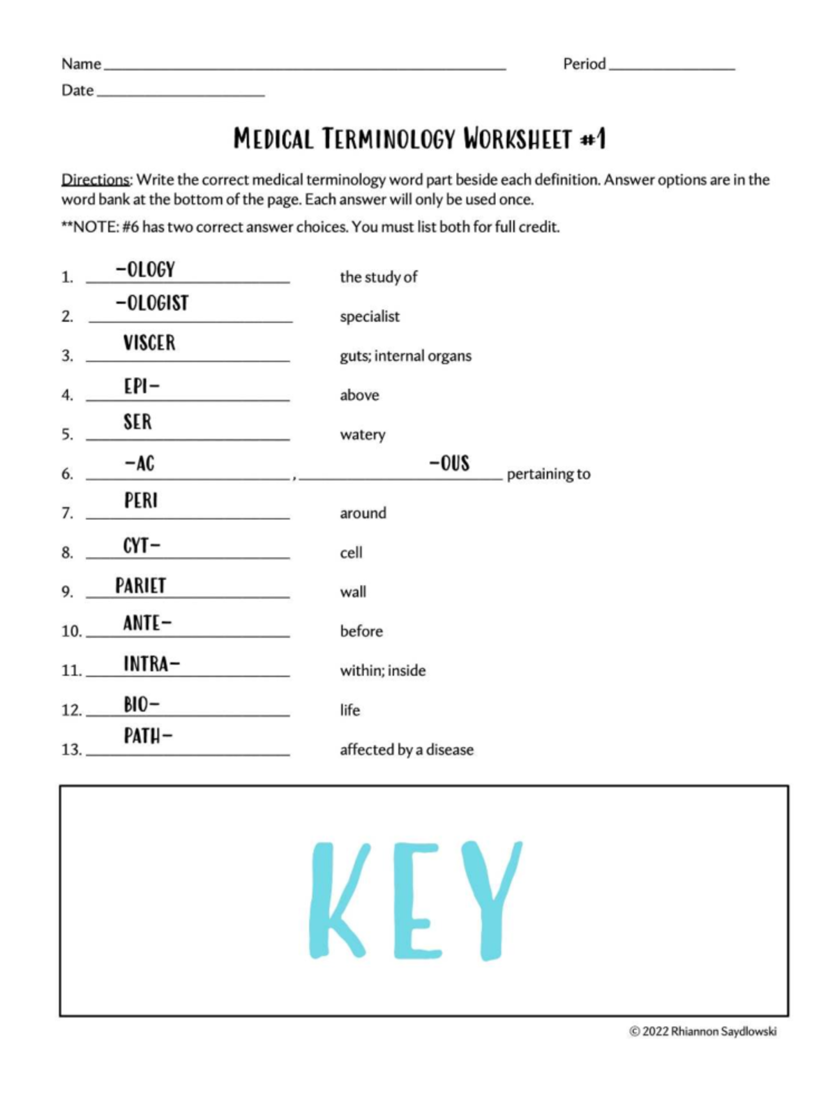 Medical Terminology Worksheet #1 - Answer Key - Studocu