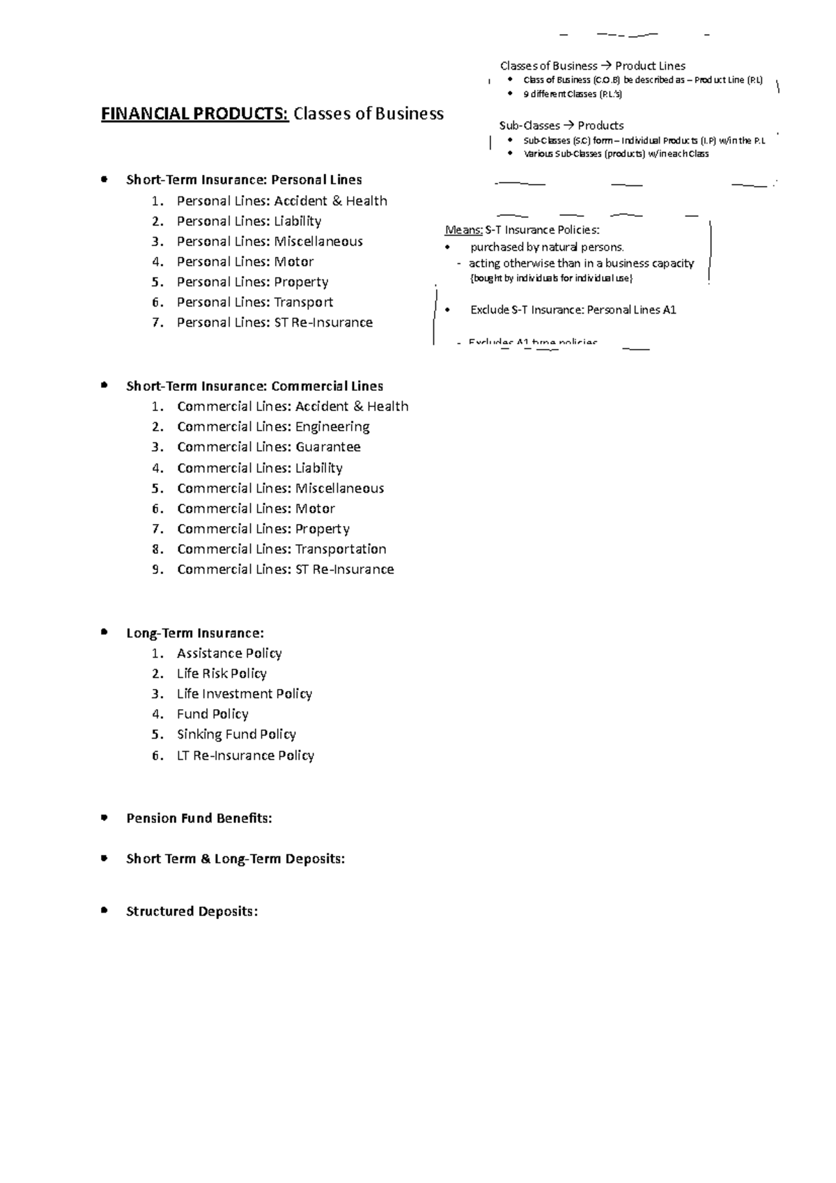 Financial Products Overview: Classes of Business Explained - Studocu