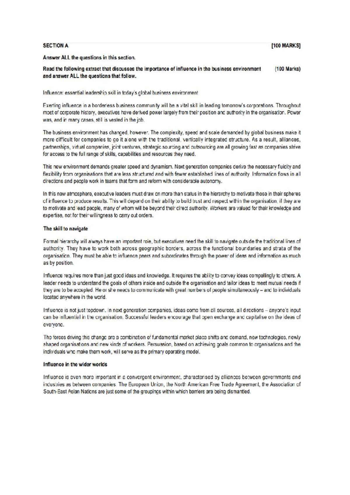 Influence in Global Business Environment - Exam Questions - Studocu