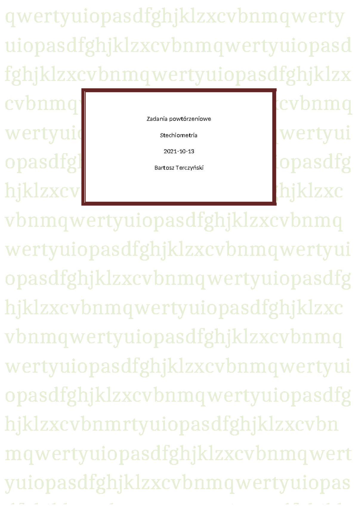 Zadania powtórzeniowe z stechiometrii - Stechiometria 2 021-10 - Studocu