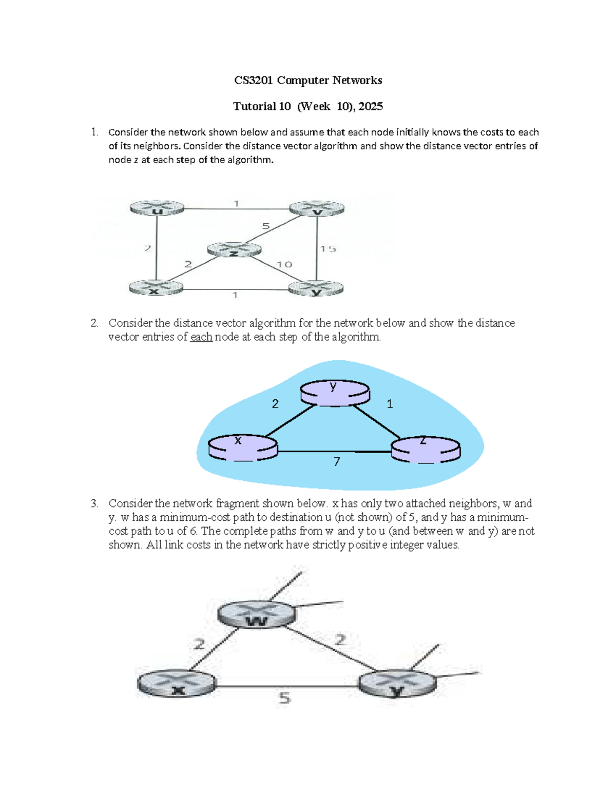 CS3201 Computer Networks Tutorial 10: Distance Vector Algorithm ...