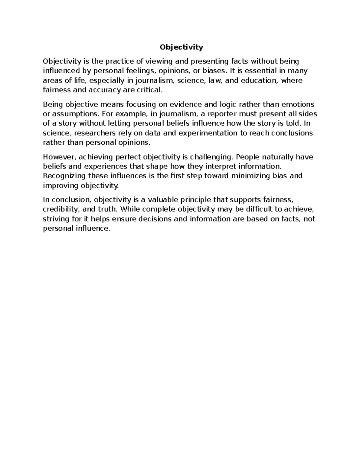 Objectivity in Journalism, Science, and Education: Key Principles - Studocu