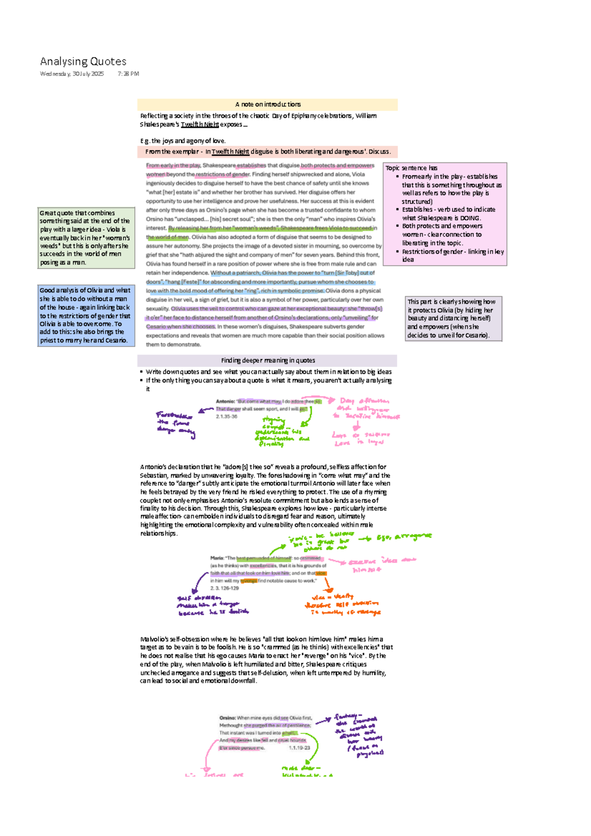 Analysing Quotes for EAL: Insights on Twelfth Night Themes - Studocu