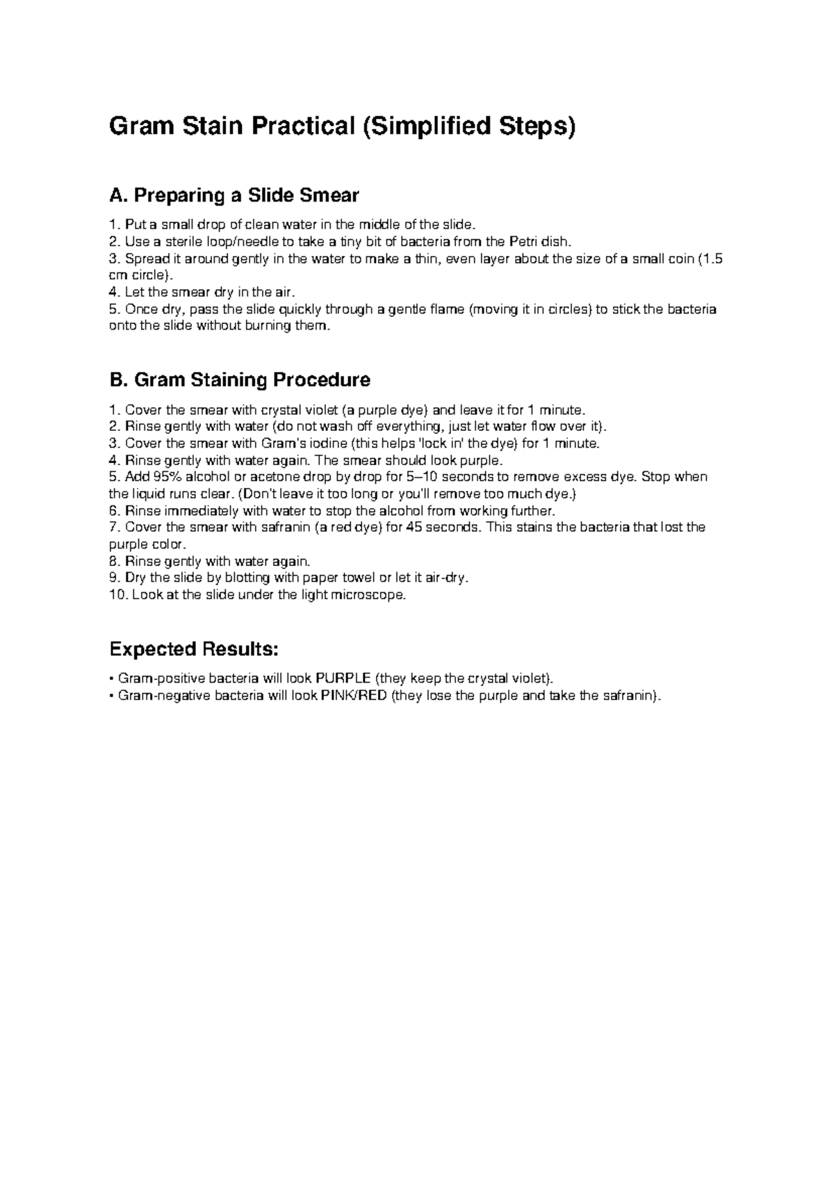 Practical 1: Simplified Steps for Gram Staining Procedure - Studocu