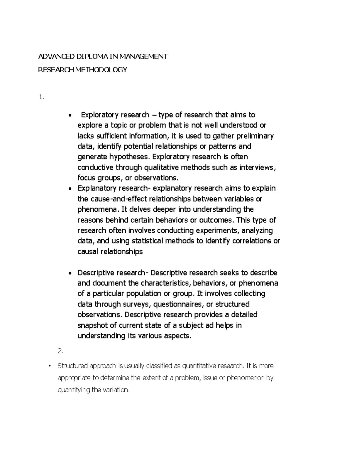 ADVANCED DIPLOMA IN MANAGEMENT - RESEARCH METHODOLOGY NOTES - Studocu