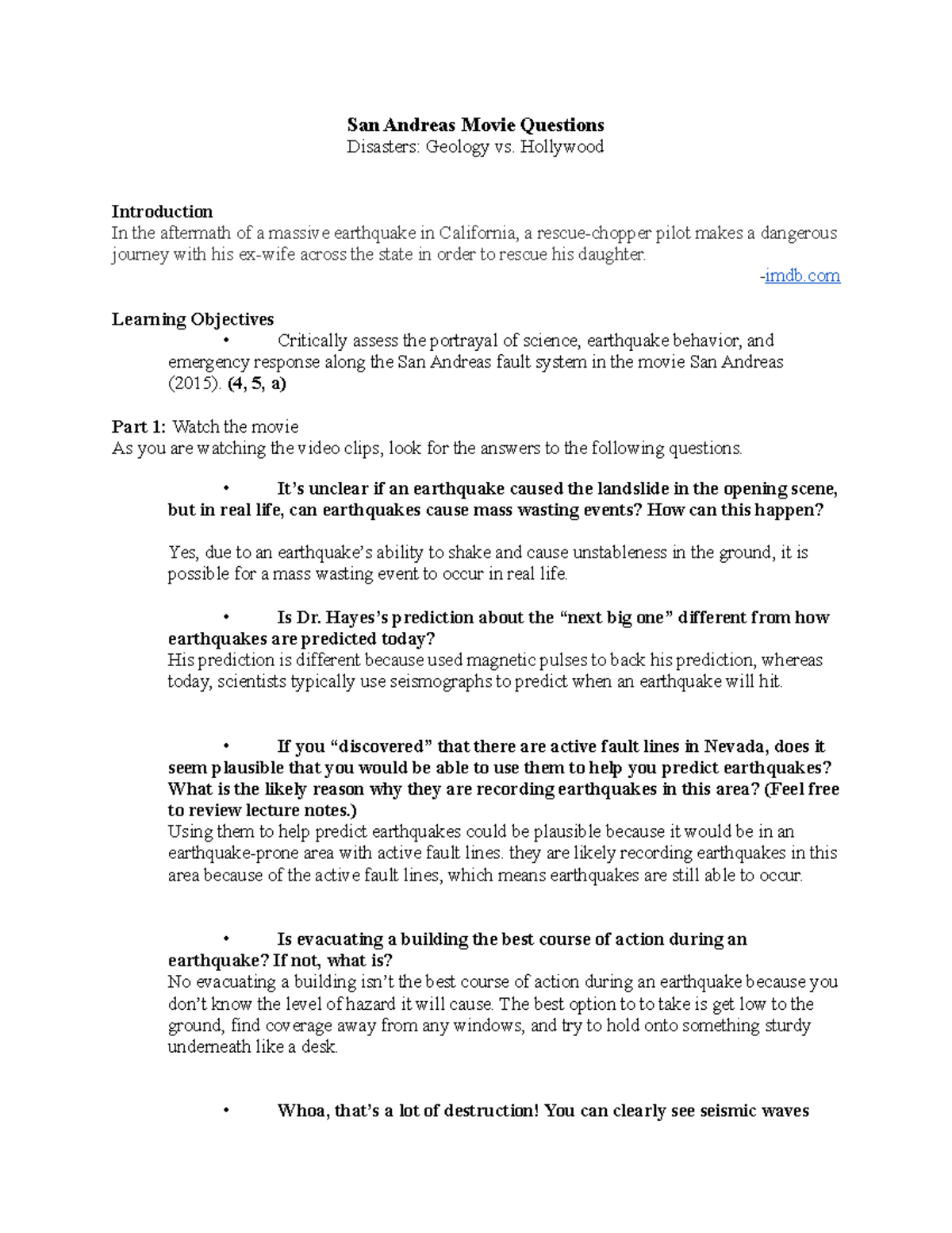 MQ San Andreas - Geology vs. Hollywood Movie Questions - Studocu