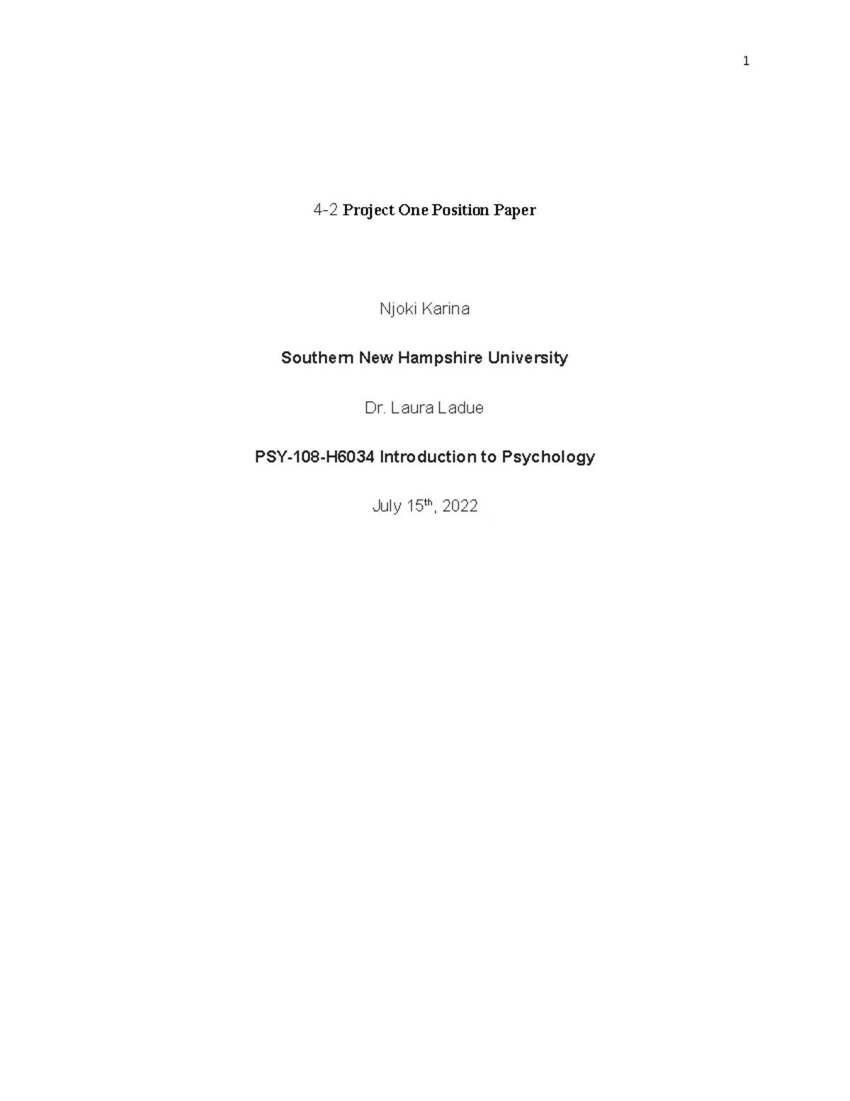 PSY 108 Project One Milestone: Graphic Organizer on Perspectives - Studocu