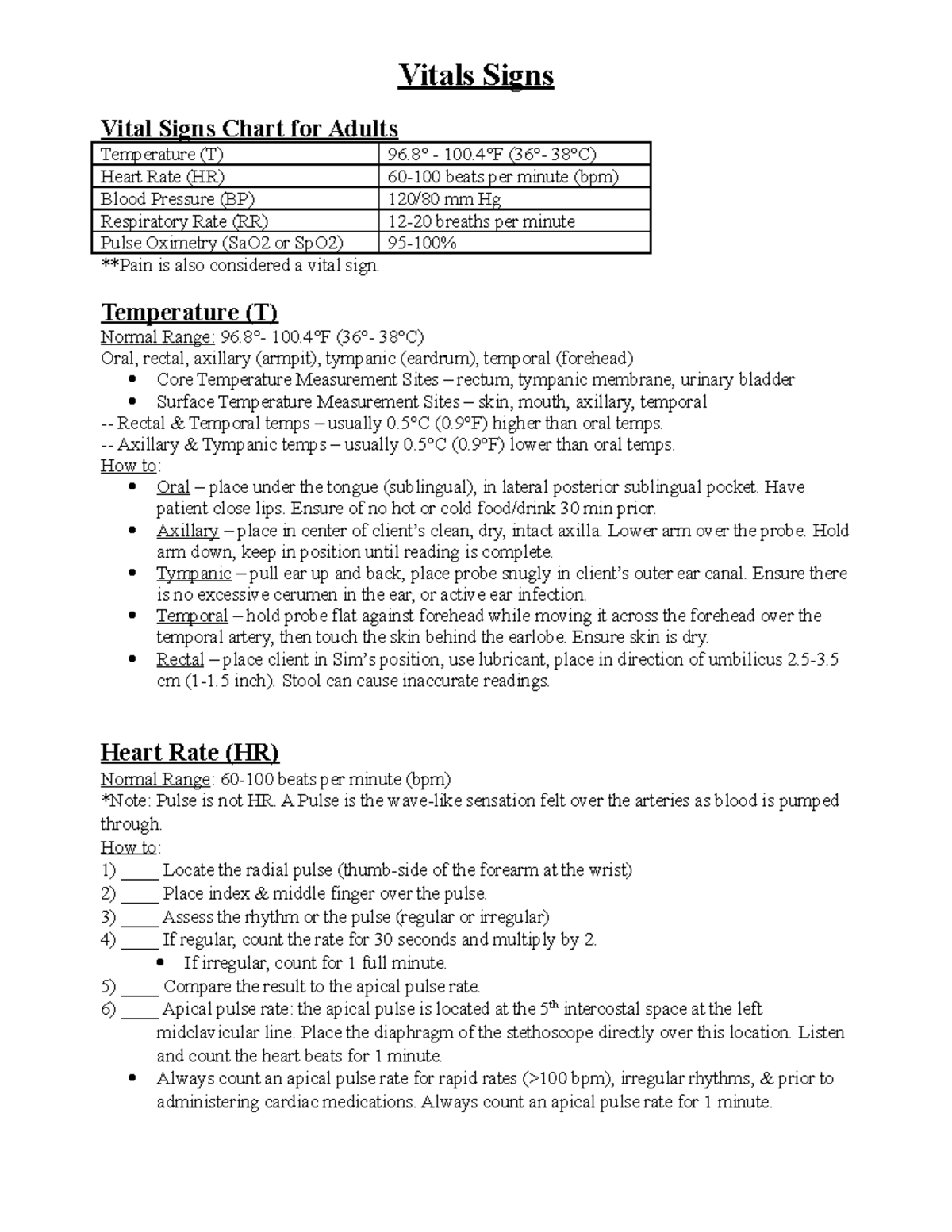 Vital Signs Chart for Adults: Complete Overview and Guidelines - Studocu
