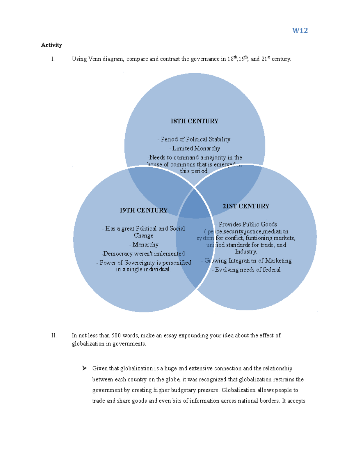 W12 Lesson Activities- Contemporary World - Activity I. Using Venn ...
