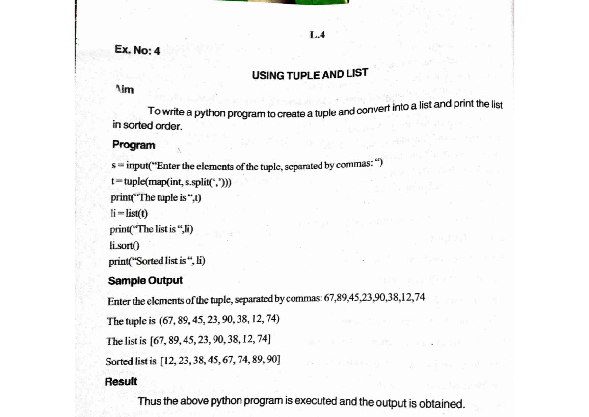 Python Programming CIA-4: Using Tuples and Lists in Python - Studocu