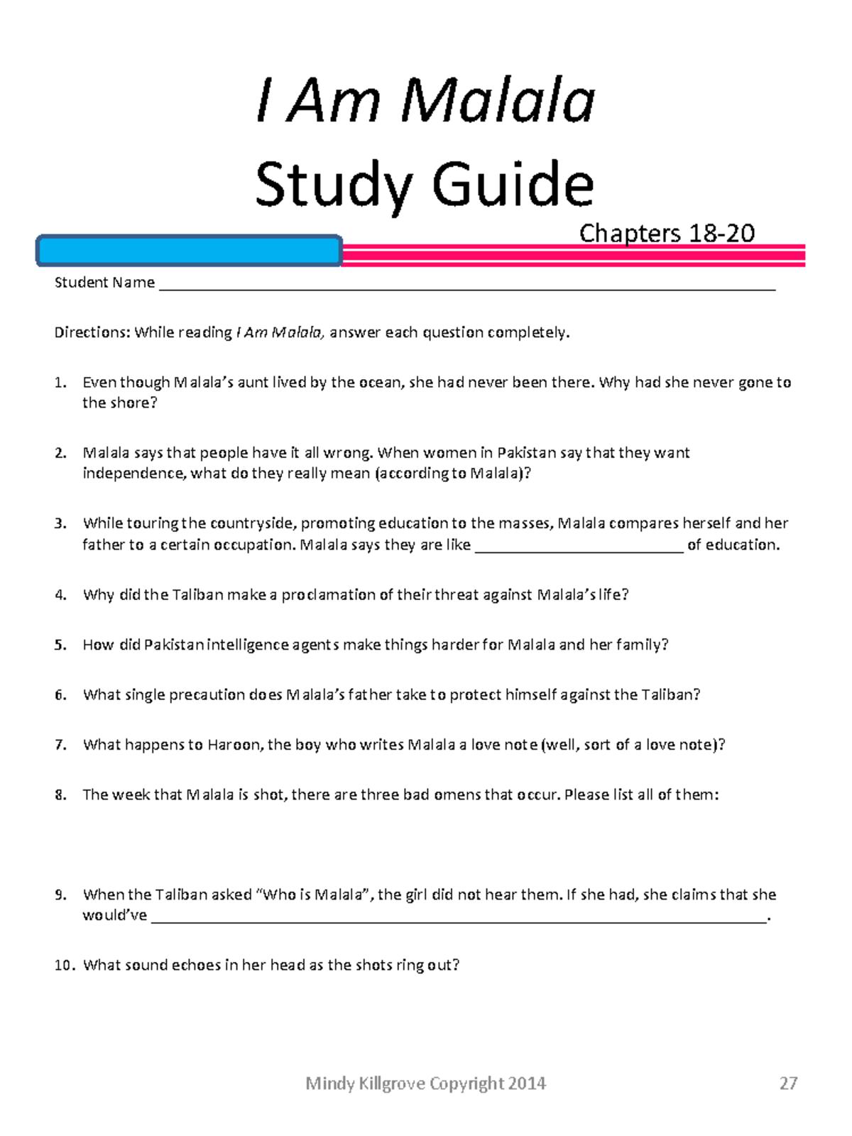 I Am Malala Study Guide: Chapters 18-20 Analysis and Questions - Studocu