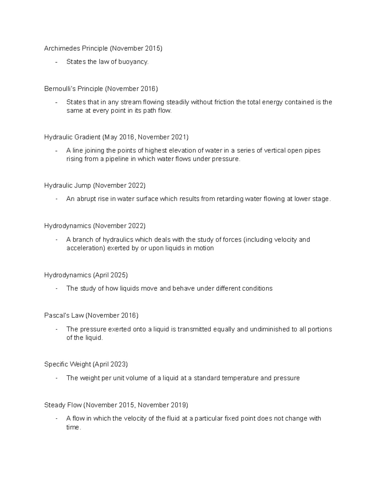 CELE 101: Key Terms in Hydrodynamics and Buoyancy Principles - Studocu