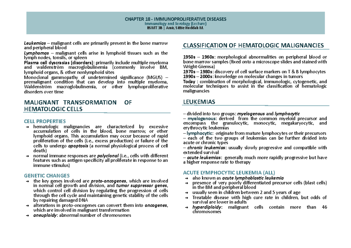 IS Transes Chapter 18 - CHAPTER 18 - IMMUNOPROLIFERATIVE DISEASES ...