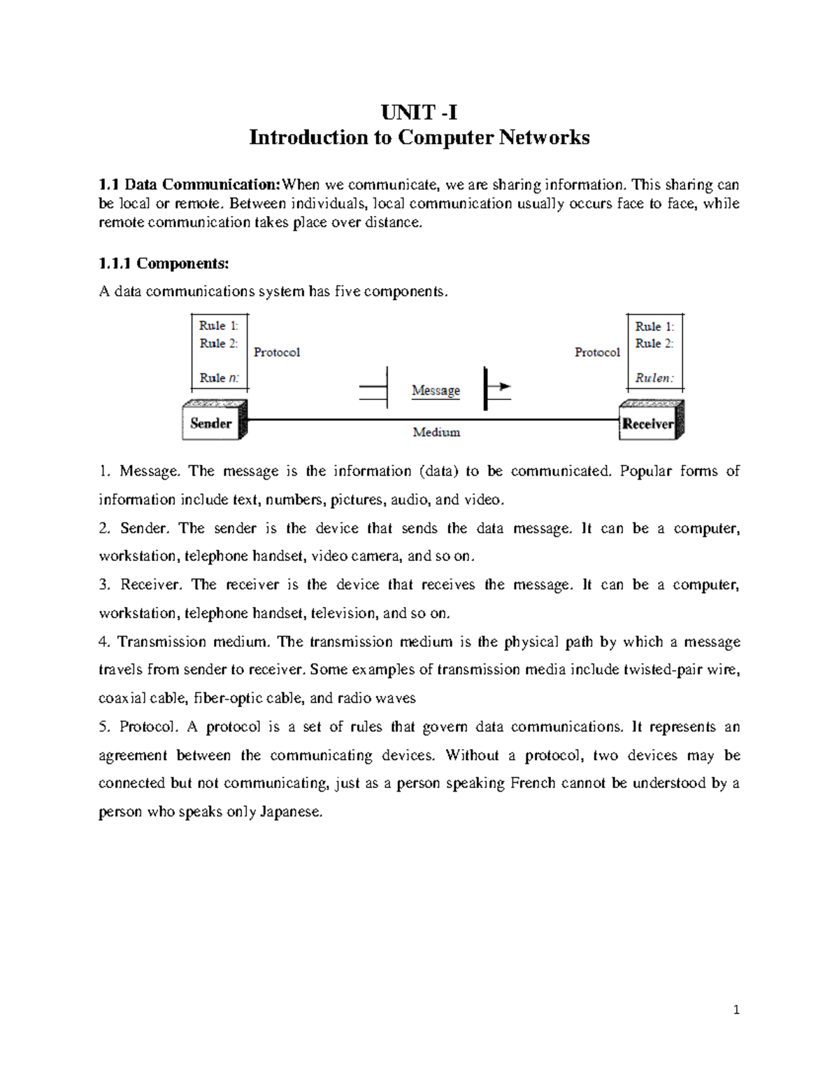 Networks - Lecture notes 1 - UNIT -I Introduction to Computer Networks ...