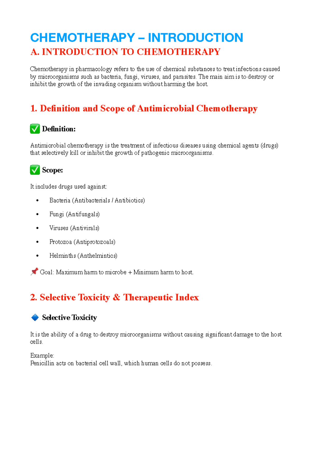 CHEMOTHERAPY INTRODUCTION: PHARMACOLOGY 3RD YEAR NOTES - Studocu