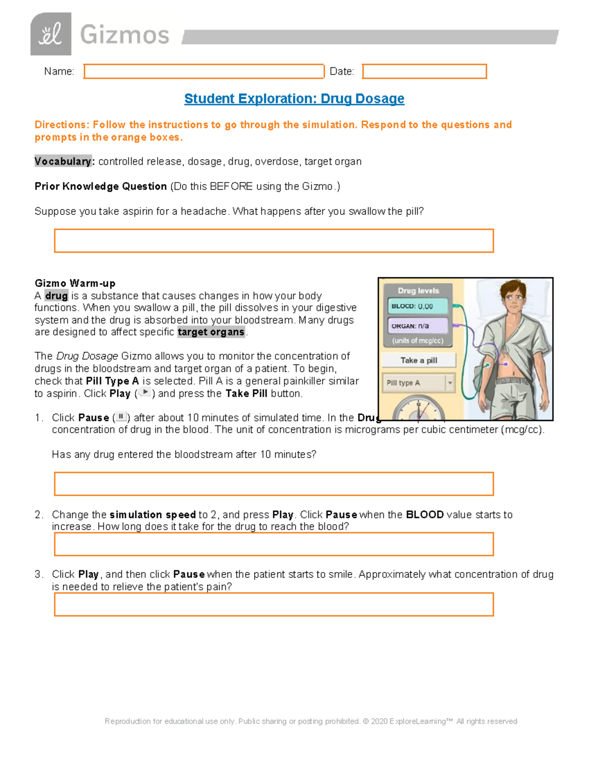 Drug Dosage Simulation SE Gizmo Exploration Guide - Studocu