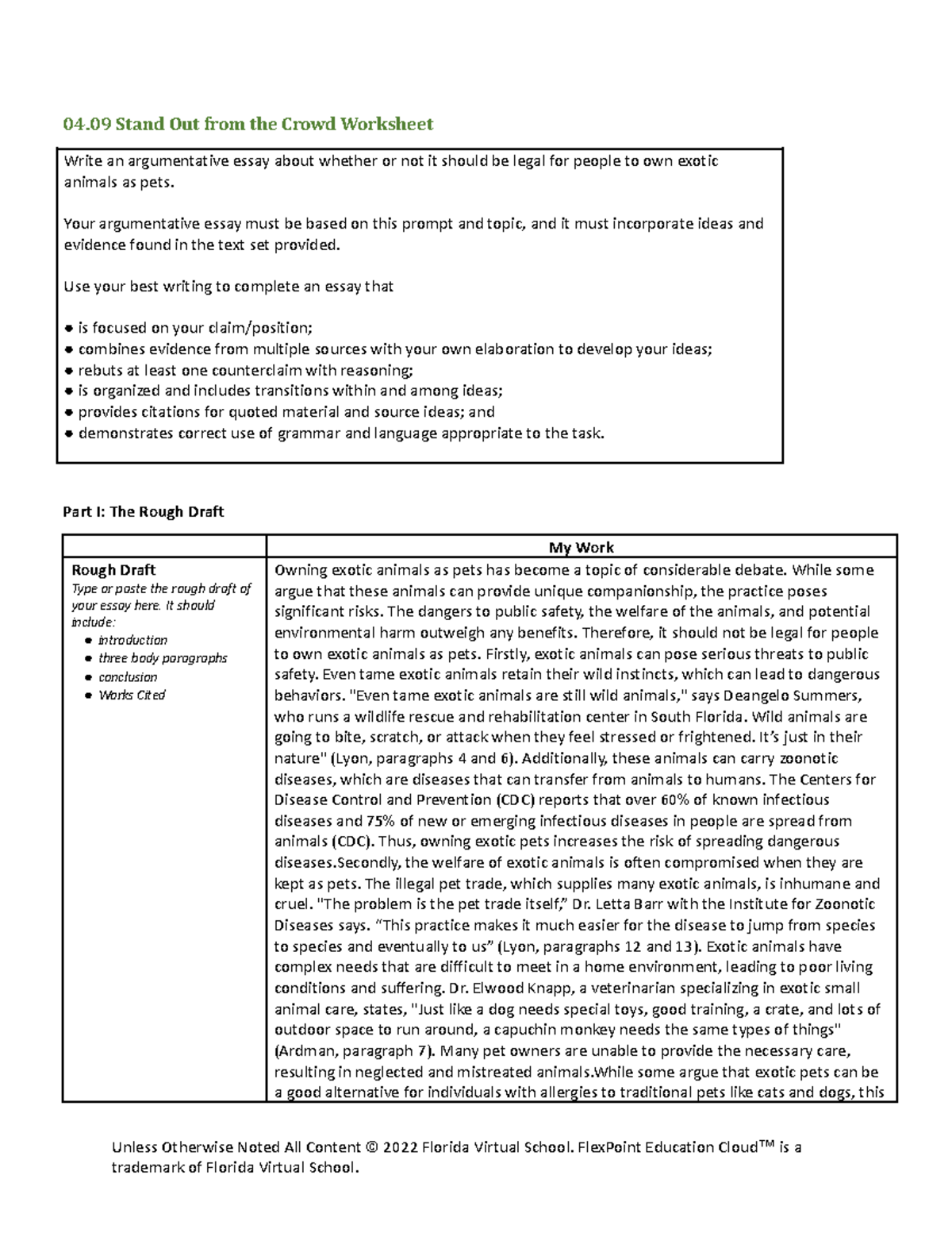 04 Argumentative Essay: Should Exotic Animals Be Pets? - Studocu
